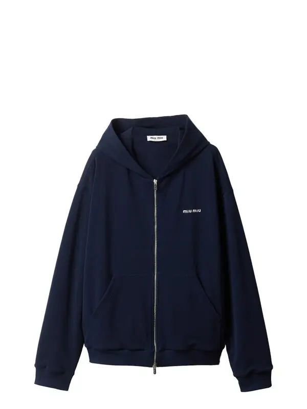 Miu Miu Piqué Cotton Zip-up Hoodie - Navy