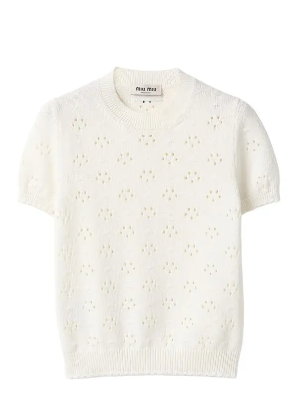 Miu Miu Cotton Crew-neck Sweater - White