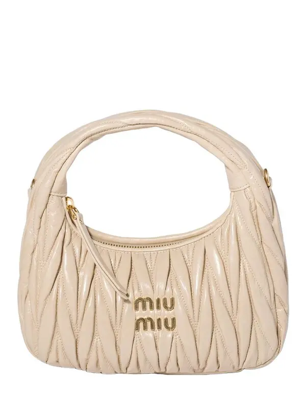 Miu Miu Wander Matelassé Nappa Leather Hobo Bag - Travertine Stone