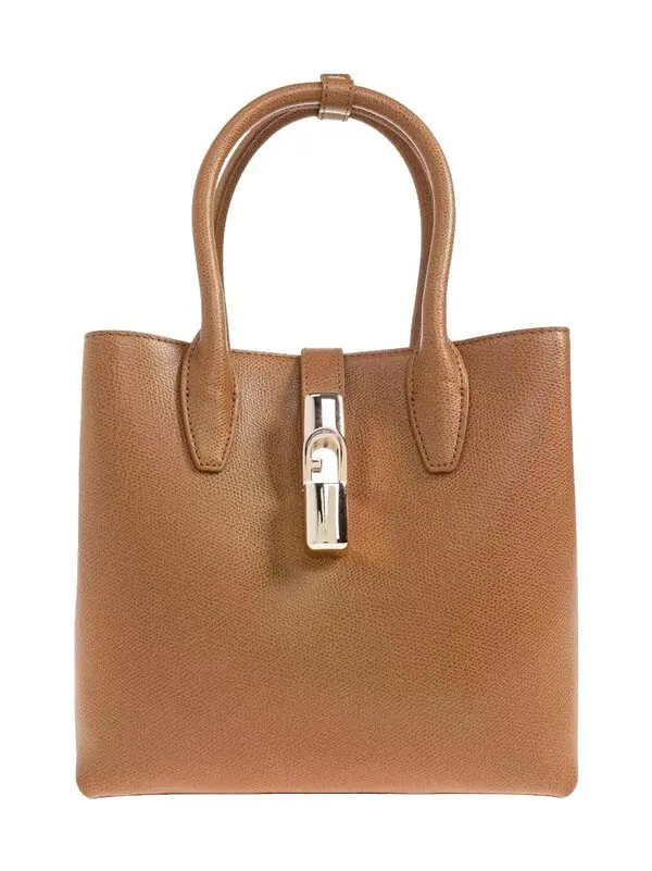 Furla Goccia Small Leather Tote Bag With Lock - Brown