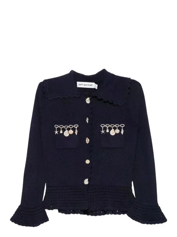 SELF-PORTRAIT Charm-detail Scalloped-trim Cardigan - Blue