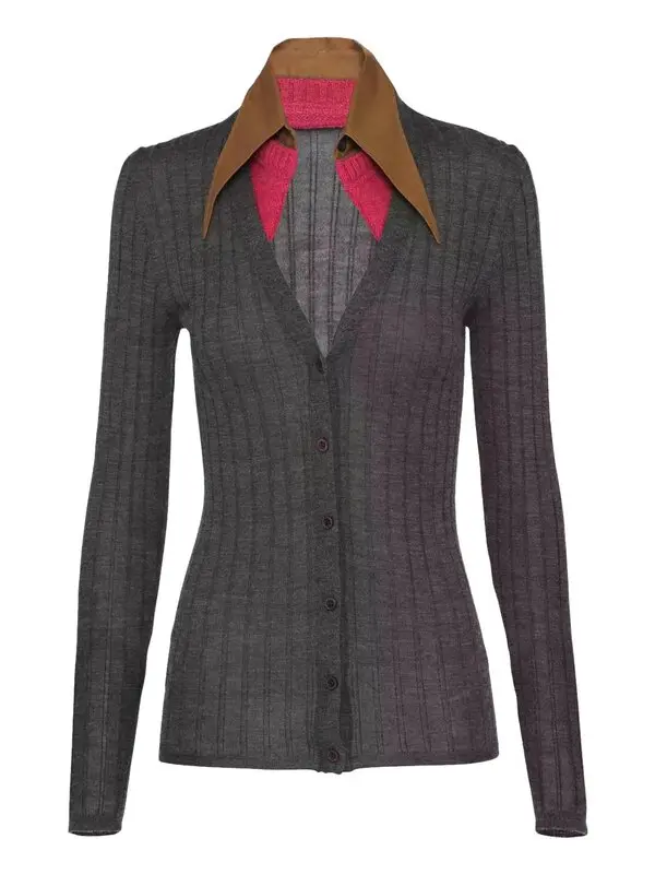 Prada Cashmere-silk Cardigan With Collar - Grey