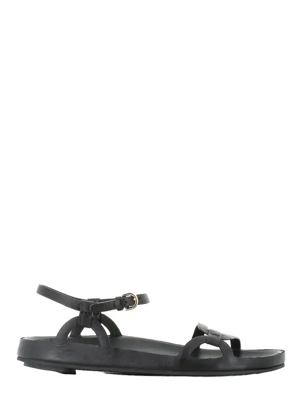 DEL CARLO Leather Strappy Sandals - Black