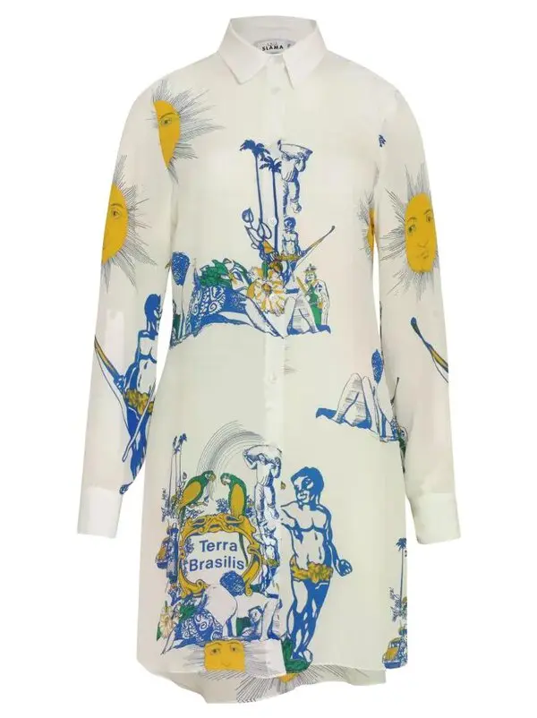AMIR SLAMA Printed Shirt Mini Dress - White