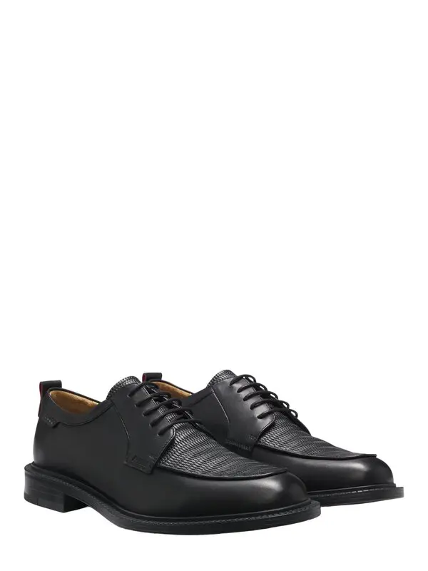 Hugo Leather Derby Shoes With Straw Print Vamp - Black