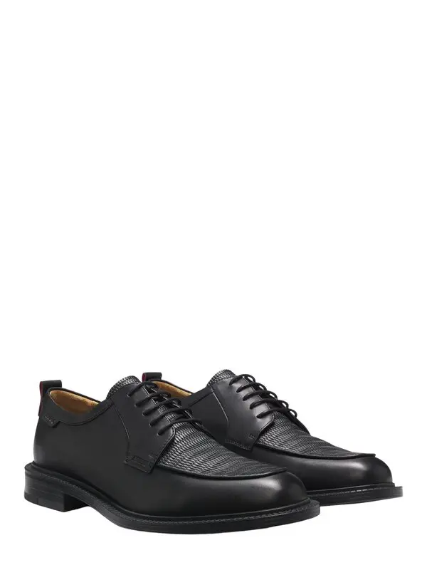 Hugo Leather Derby Shoes With Straw Print Vamp - Black