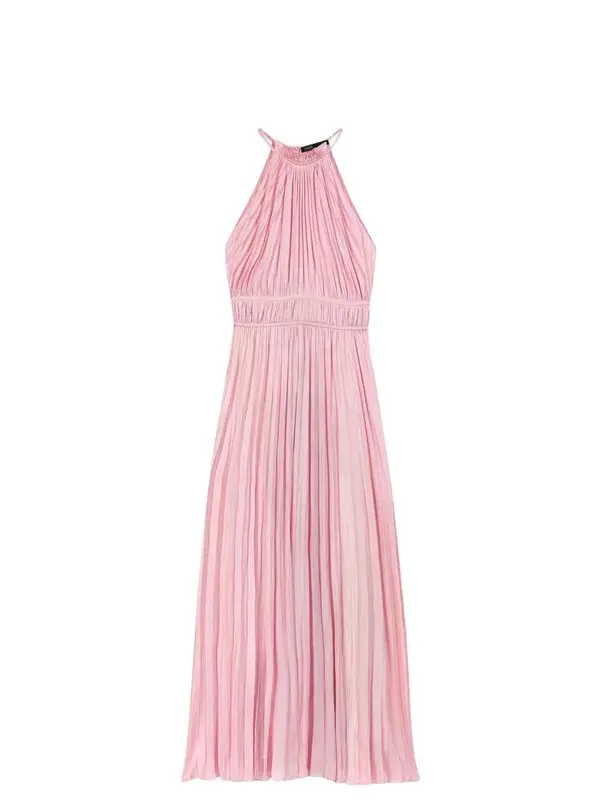 Maje Pleated Halterneck Maxi Dress - Pink