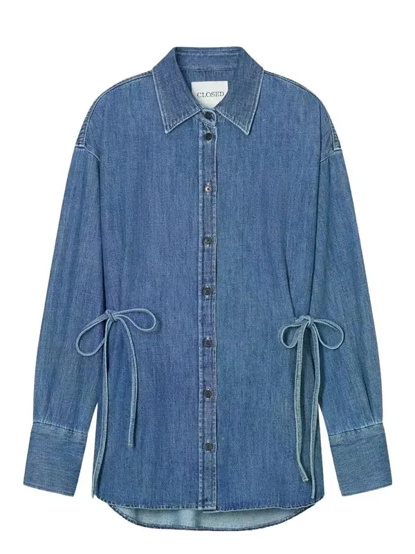 Closed Button-front Blouse - Blue
