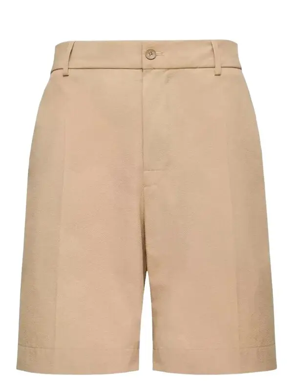 Moncler Seersucker Shorts With Logo Patch - Neutrals
