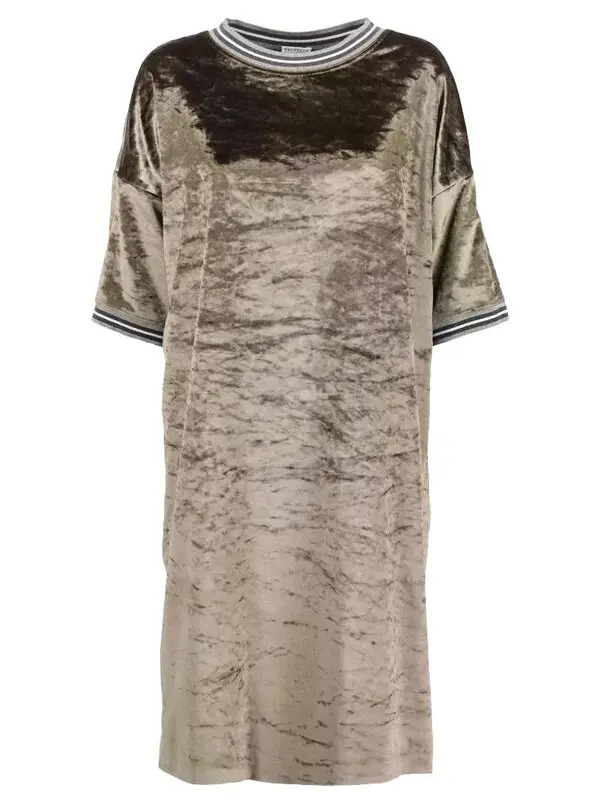 Brunello Cucinelli Velvet Striped-trims Dress - Green