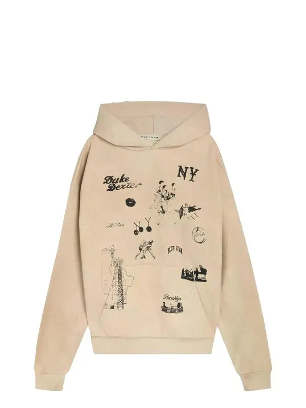DUKE + DEXTER Graphic Print Hoodie - Neutrals