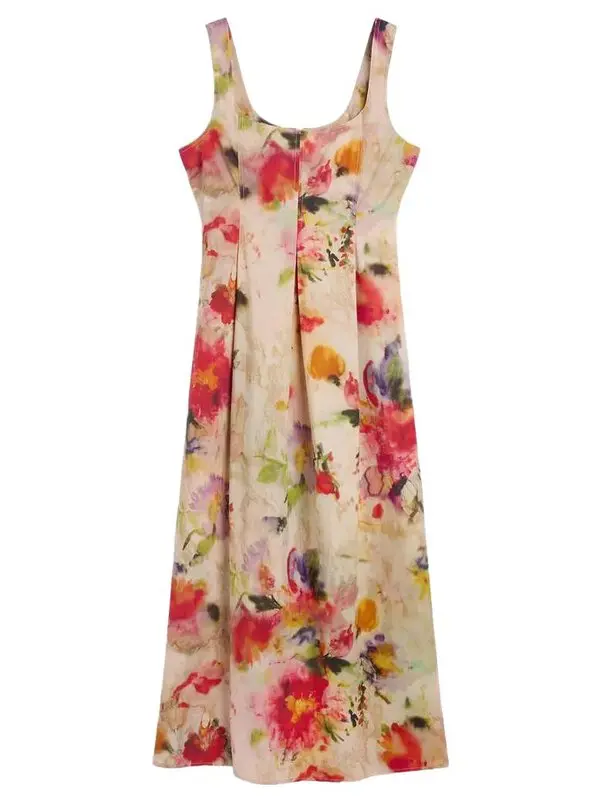 Momoni Shue Midi Printed Pleated Dress - Neutrals