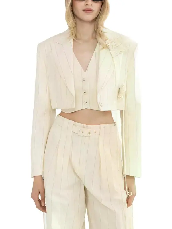 NISSA Cropped Pinstripe Waistcoat - Neutrals