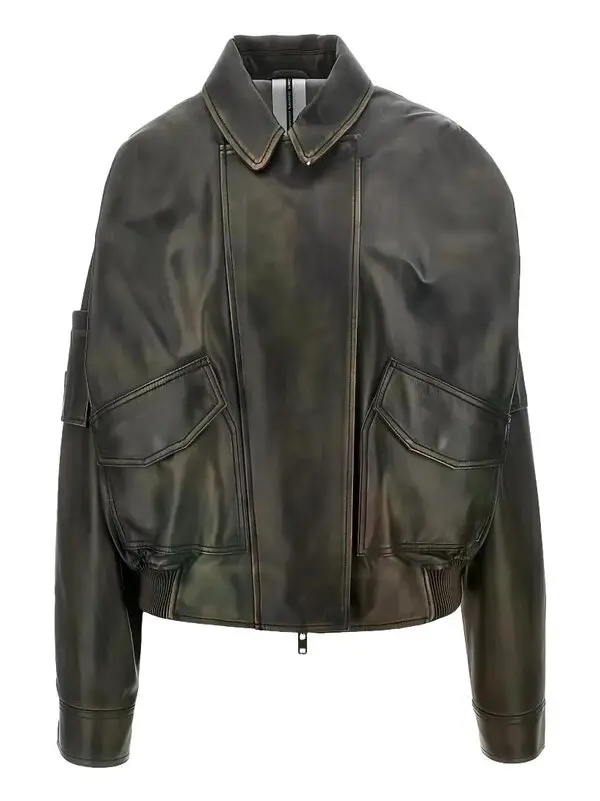 SWORD 6644 Zip-up Leather Jacket - Black