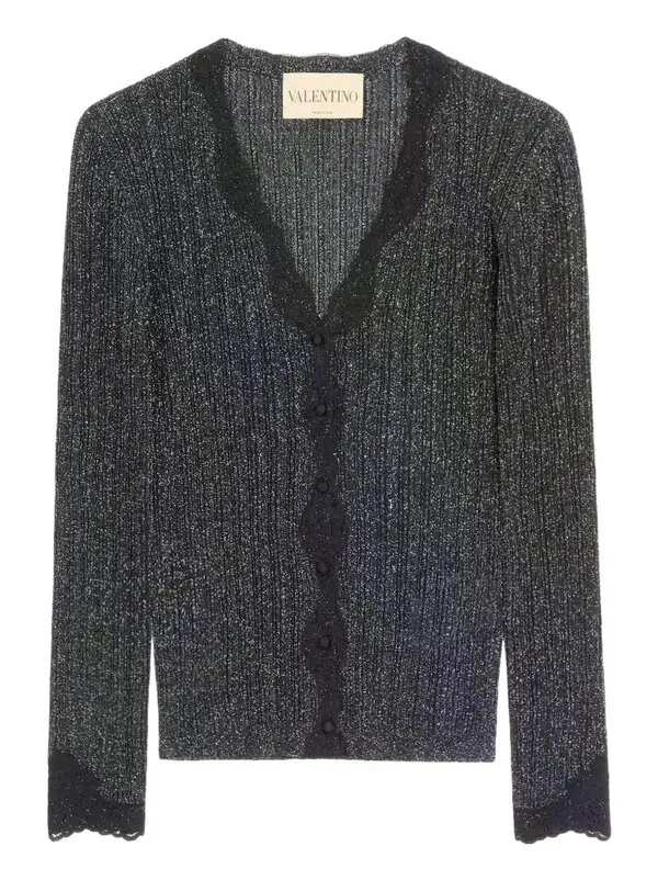 Valentino Garavani Lurex Knit Cardigan With Lace Detailing - Black