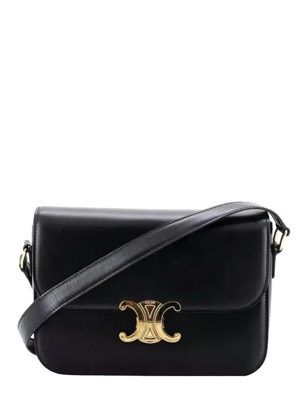 Celine Triomphe Smooth Calfskin Medium Shoulder Bag - Black