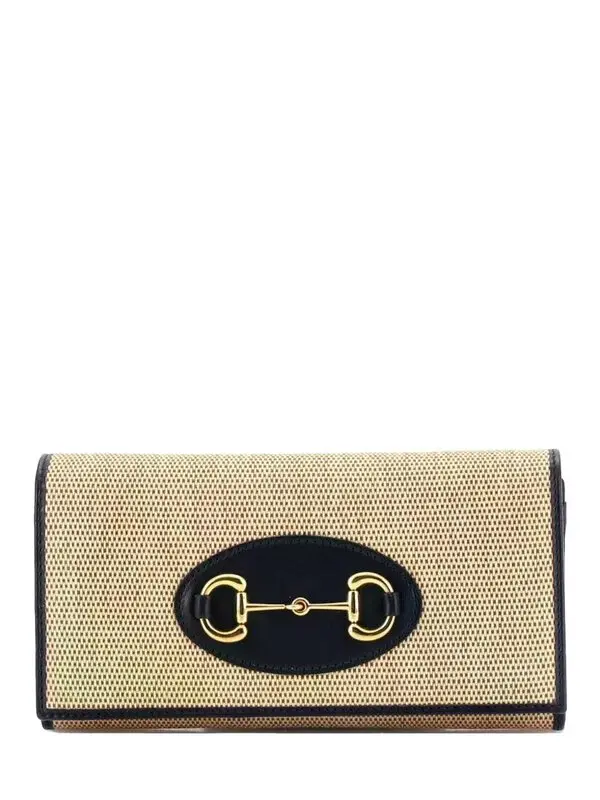 Gucci Horsebit 1955 Chain Wallet In Canvas And Leather - Neutrals