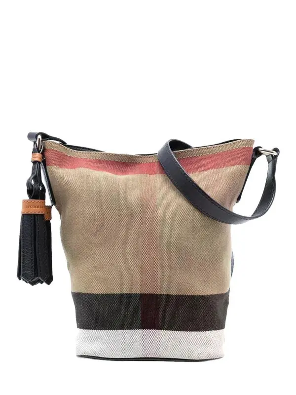 Burberry Mini Mega Check Ashby Tassel Bucket Bag - Brown