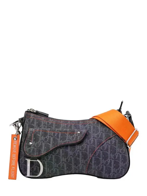 Dior 2015 Oblique Denim Flight Double Saddle Crossbody Bag - Blue