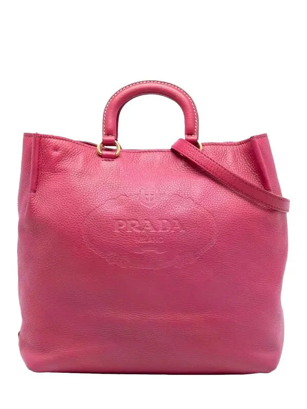 Prada Vitello Daino Embossed Canapa Logo Open Convertible Tote Satchel - Pink