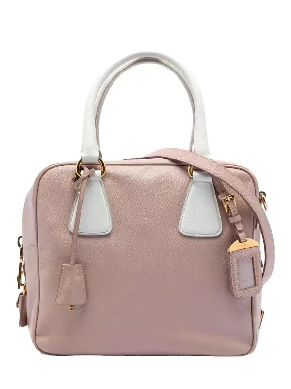 Prada 2010-2026 Small Bicolor Saffiano Square Bauletto Satchel - Pink