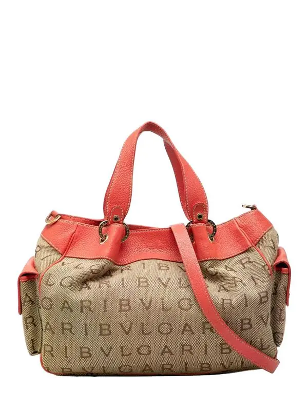 BVLGARI 1990-2000 Logomania Canvas Satchel - Brown