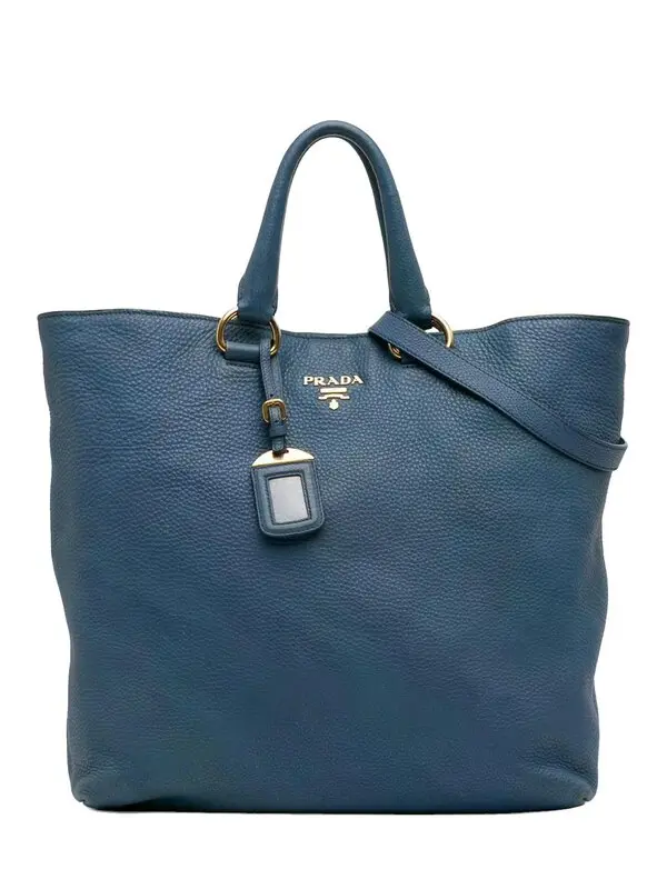 Prada Vitello Daino Open Convertible Tote Satchel - Blue