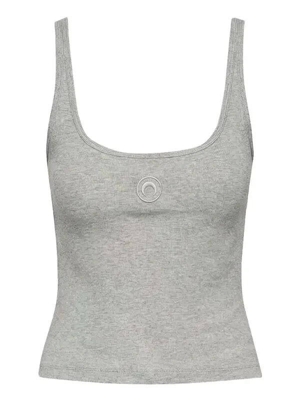 MARINE SERRE Moon Embroidered Cropped Tank Top - Grey