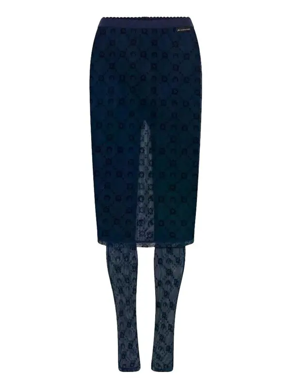 MARINE SERRE Monogram Mesh Trousers And Skirt Combination - Blue