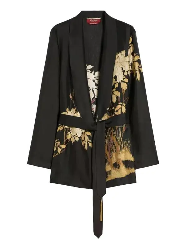 Max Mara Floral-print Belted Top - Black