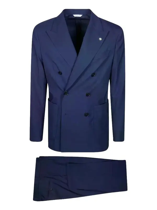 MANUEL RITZ Double-breasted Wool Suit - Blue