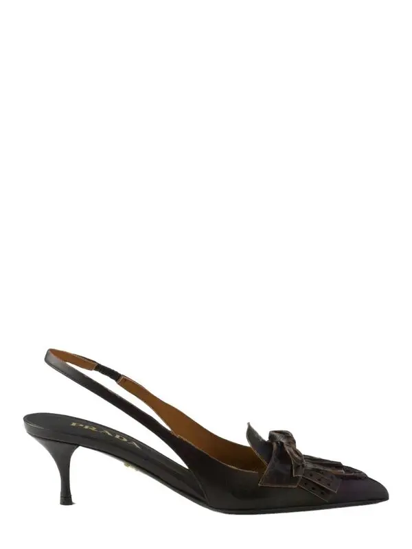 Prada Fringed Bow Leather Slingback Pumps - Black