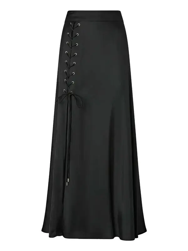 Pinko Flared Twill Maxi Skirt With Corsetry Details - Black