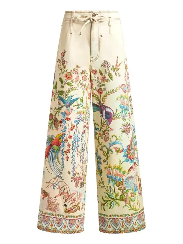 Etro Wide-leg Jeans With Flora And Fauna Print - Neutrals
