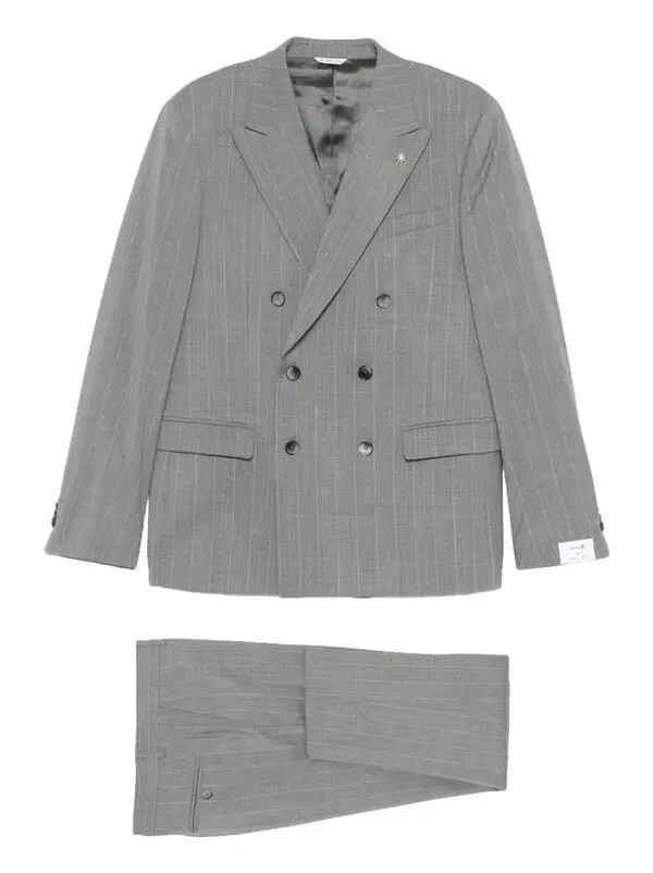 MANUEL RITZ Double-breasted Pinstriped Suit - Grey