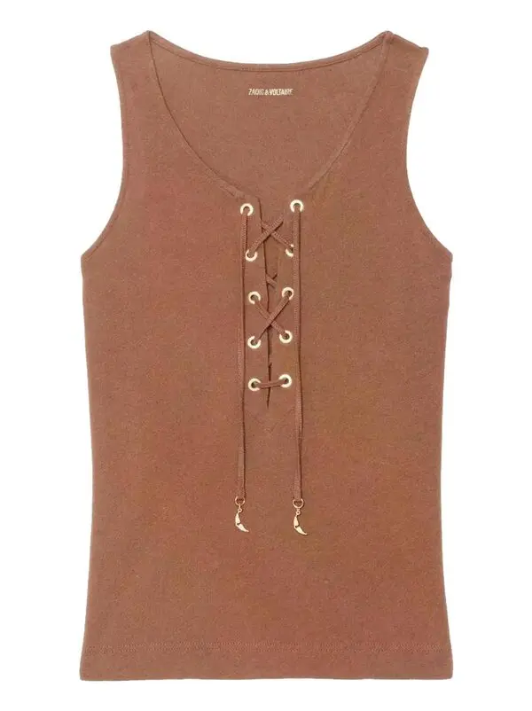 Zadig&Voltaire Sleeveless Eyelet Lace-up Top - Brown