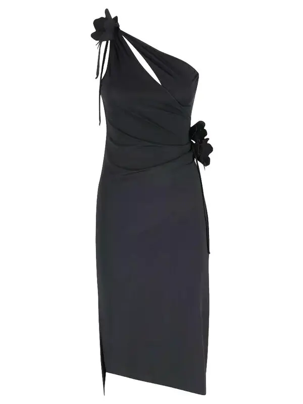 Coperni One-shoulder Flower-detail Midi Dress - Black