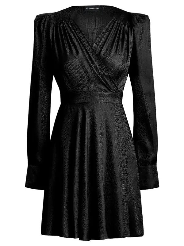 Scanlan Theodore Silk Jacquard Mini Dress With Gathered Sleeves - Black
