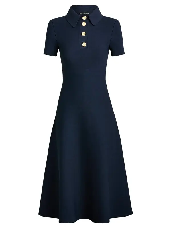 Scanlan Theodore Crepe Knit Shirt Dress - Navy