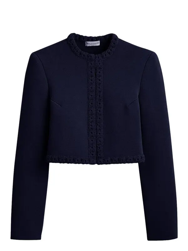 Scanlan Theodore Crepe Knit Crochet Jacket - Navy