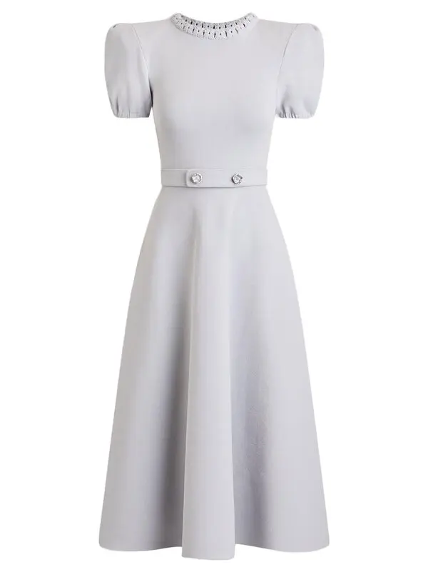 Scanlan Theodore Crepe Knit Gathered Sleeve A-line Dress - Grey