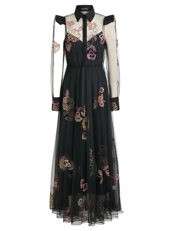 Scanlan Theodore Embroidered Tulle Gown - Black