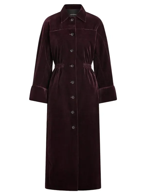 Scanlan Theodore Italian Velvet Cotton Long-sleeved Dress - Burgundy