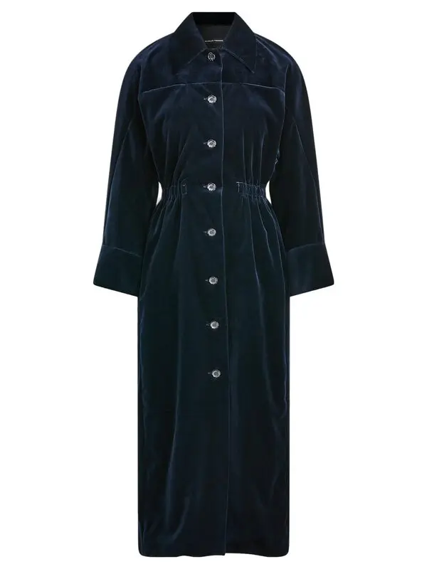Scanlan Theodore Italian Velvet Cotton Long-sleeved Dress - Navy