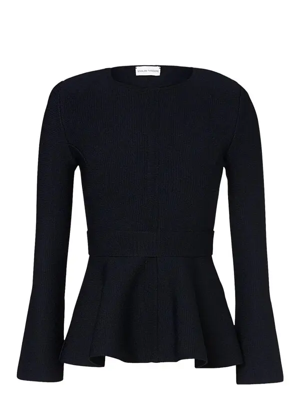 Scanlan Theodore Crepe Knit Ruffle Jacket - Navy