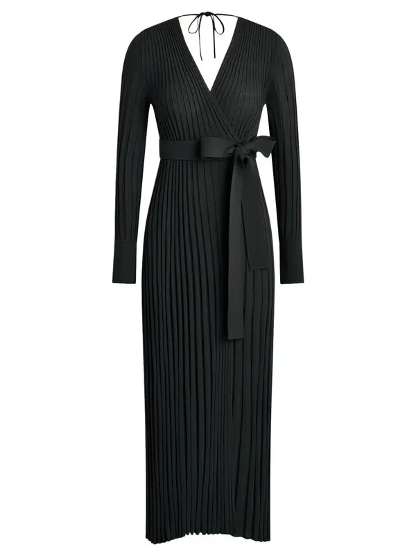 Scanlan Theodore Pleated Rib Wrap Dress - Black