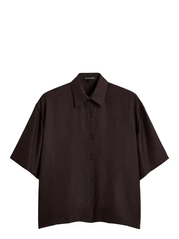 Scanlan Theodore Silk Jacquard Crop Shirt - Espresso