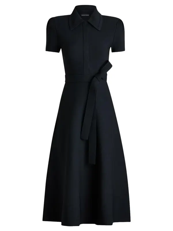 Scanlan Theodore Crepe Knit Gather Sleeve Collar Dress - Black