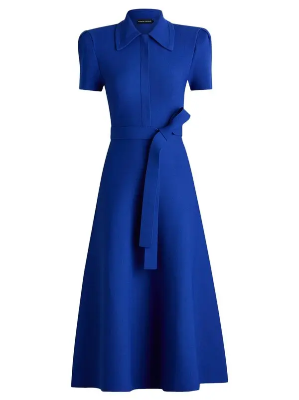 Scanlan Theodore Crepe Knit Gather Sleeve Collar Dress - Royal