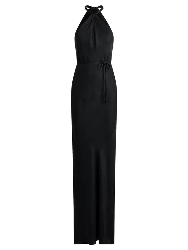 Scanlan Theodore Silk Jacquard Tie Neck Gown - Black